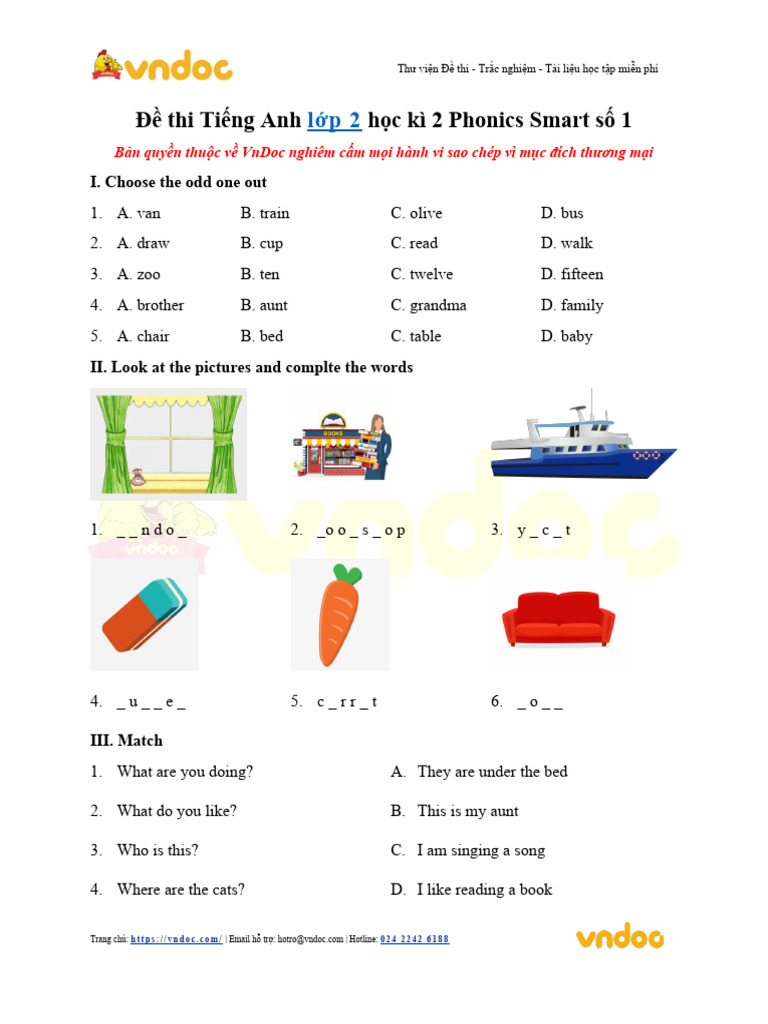 De Thi Tieng Anh Lop 2 Hoc Ki 2 Phonics Smart So 1 | PDF
