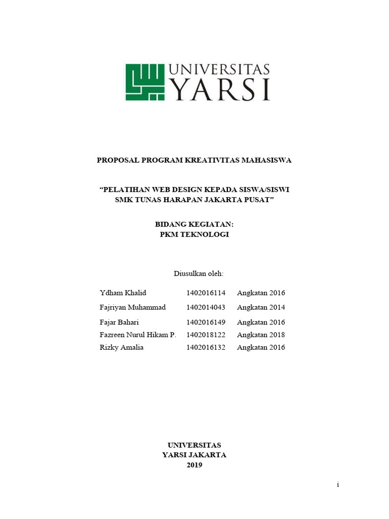 Proposal PKM-T 2019 | PDF