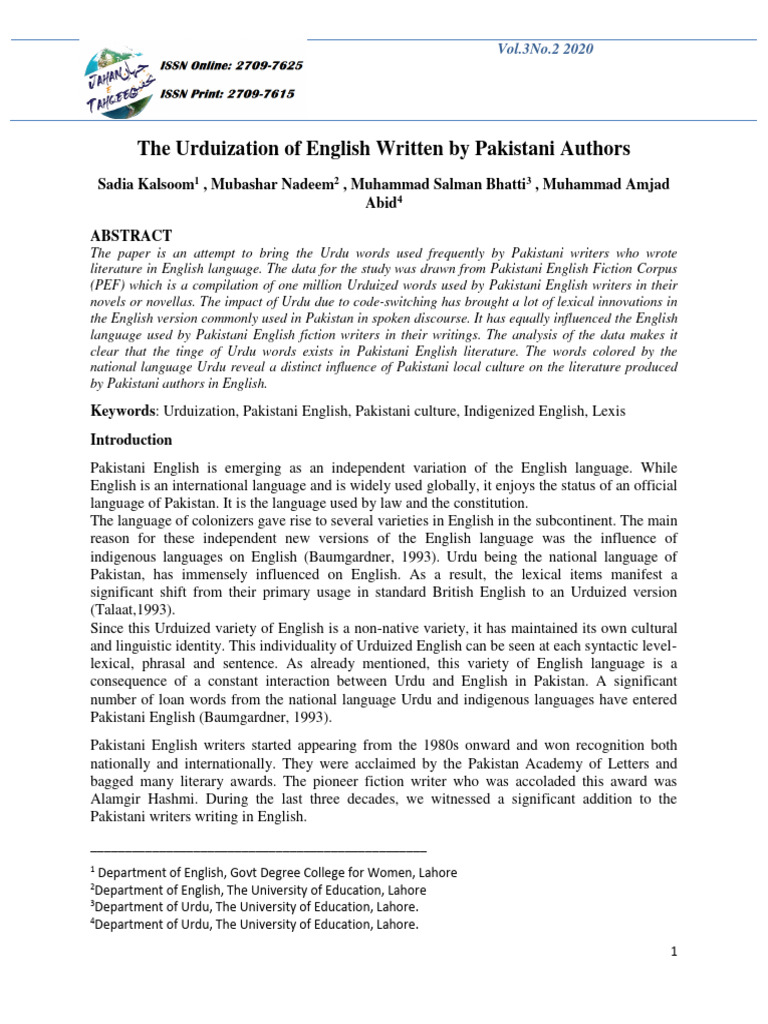Urdunization of English by Pakistani Writers | PDF | English Language ...