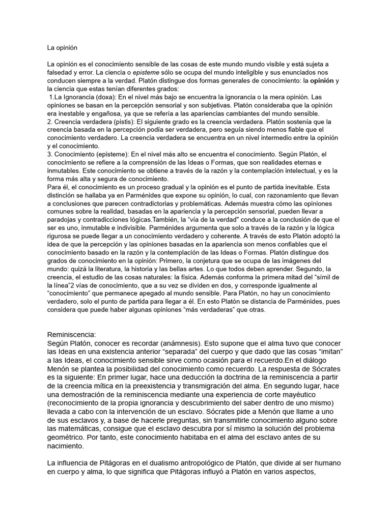 Opinión y conocimiento en Platón | PDF | Platón | Conocimiento