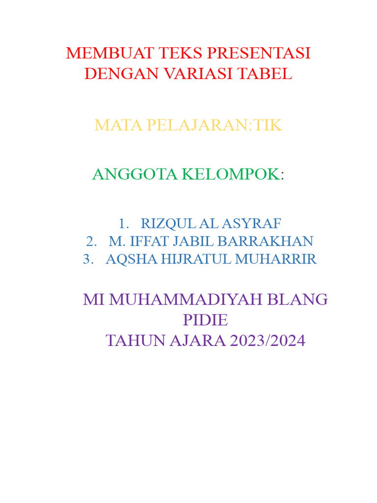 Membuat Teks Presentasi Dengan Variasi Tabel | PDF
