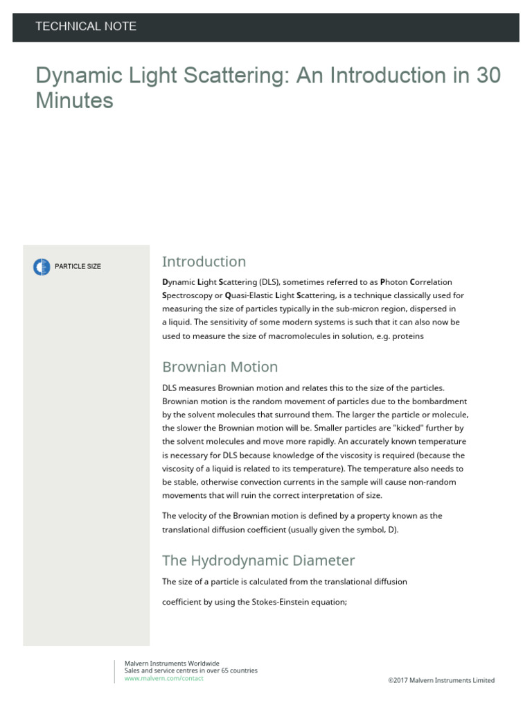 DynamicLightScatteringIntroduction 6 - tcm50 37023 | PDF | Scattering | Physical Sciences