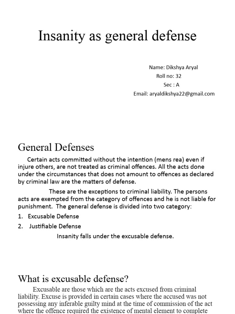 Insanity as an Excusable Defense in Law | PDF | Insanity Defense | Mens Rea