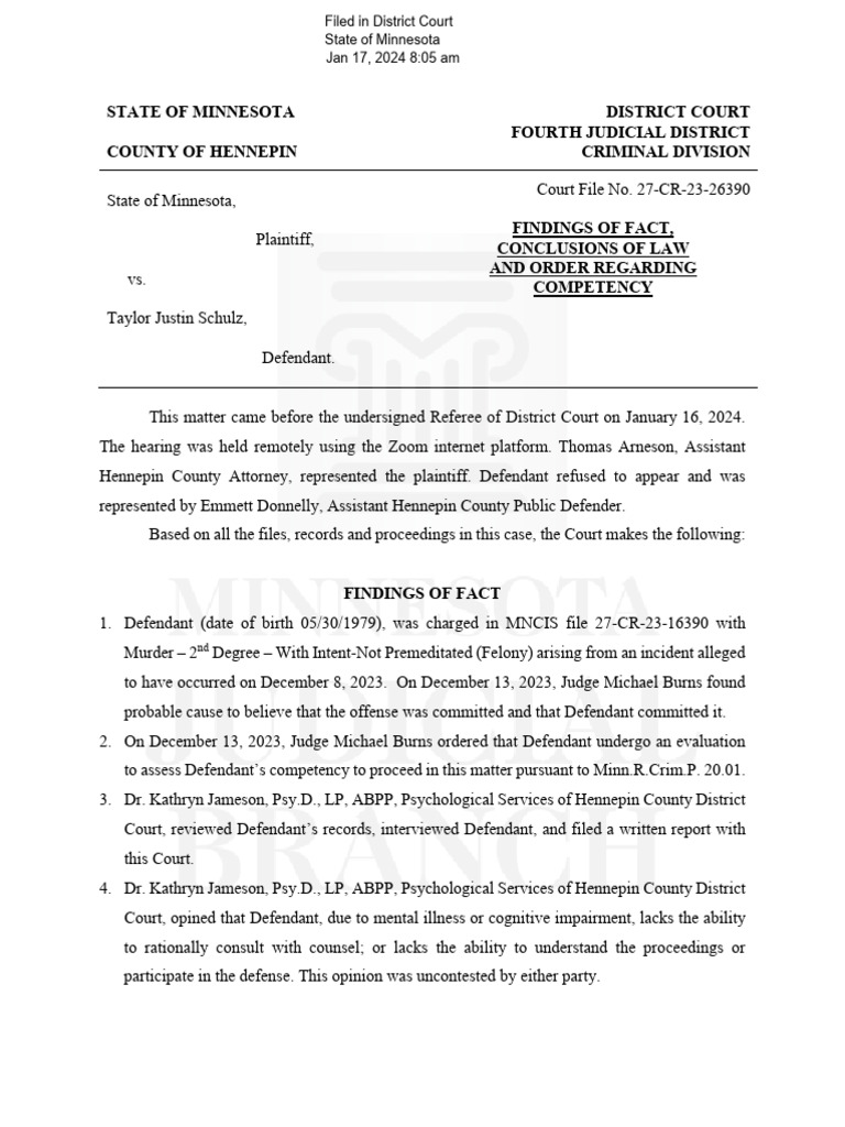 Finding of Incompetency - MN Court | PDF | Competence (Law) | Complaint