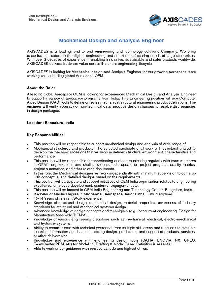 AXISCADES - Mechanical Design and Analysis Engineer | PDF | Mechanical ...