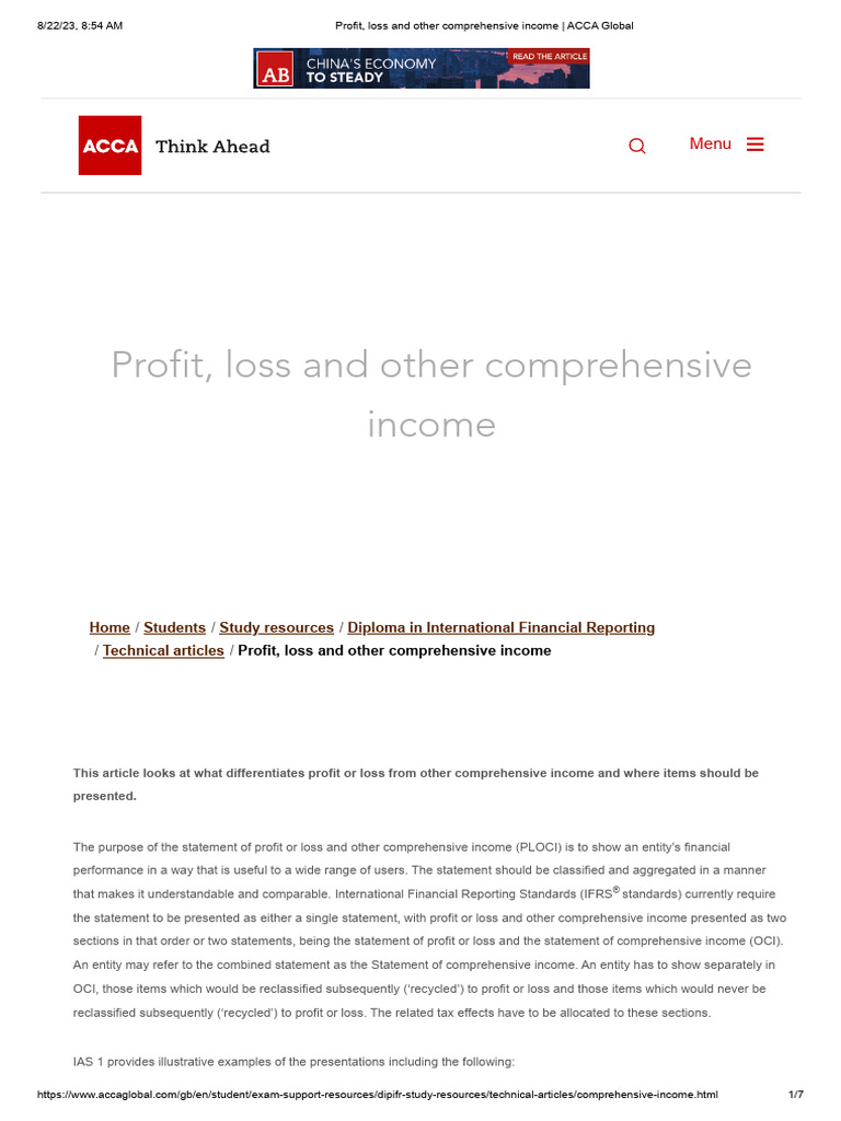 Profit, Loss and Other Comprehensive Income - ACCA Global | PDF ...