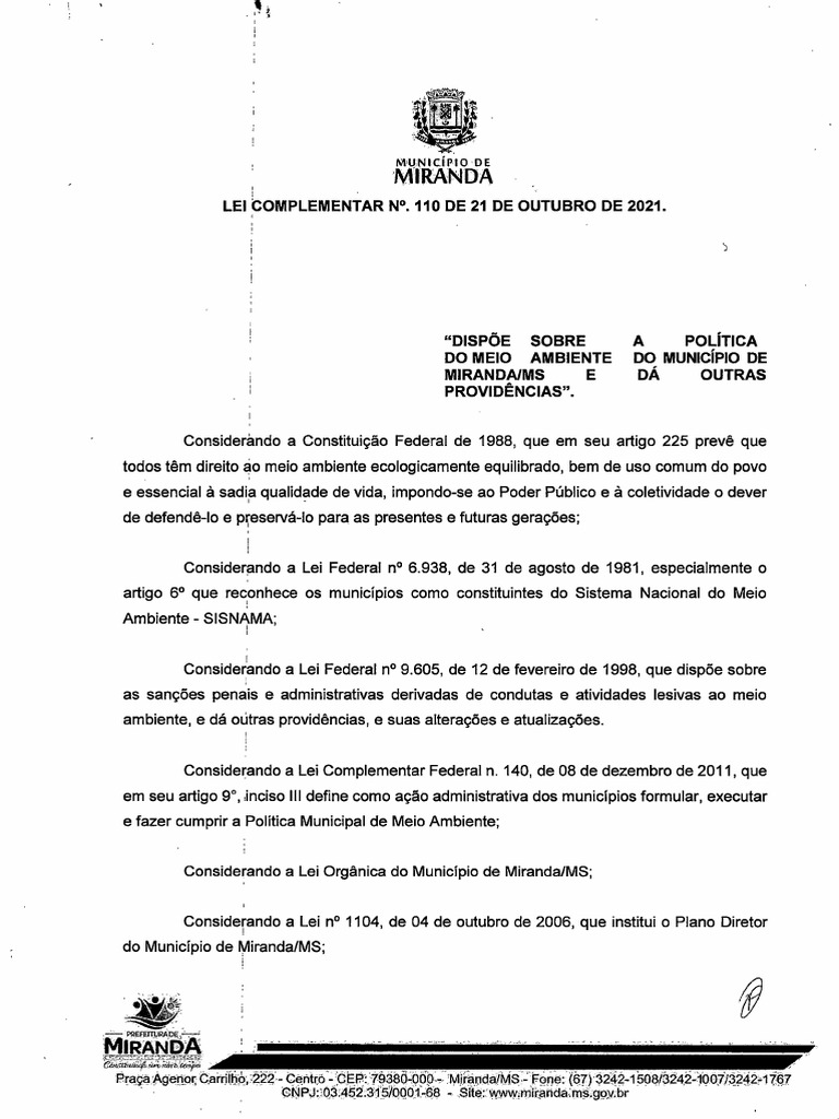 Lei-Complementar-N°-110-2021 Miranda | PDF