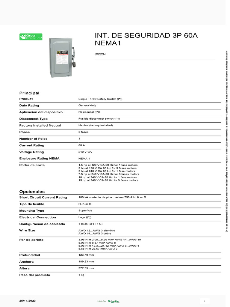 Interruptores Generales de Seguridad - D322N | PDF | Electrónica | Rieles