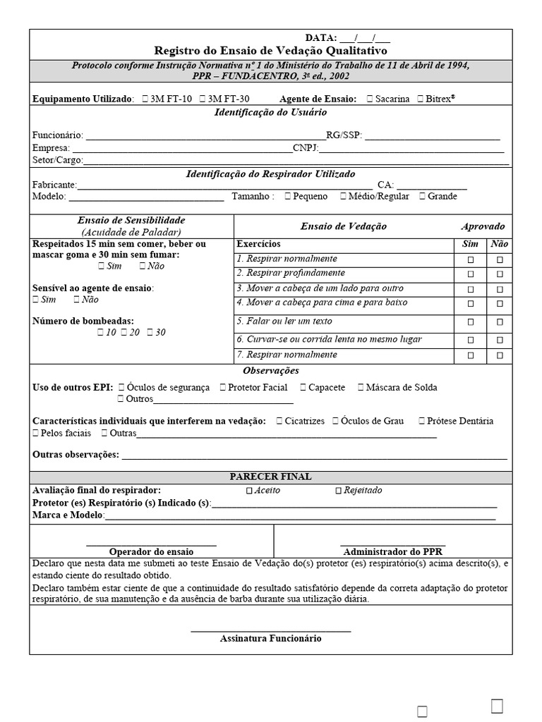 Formulario 3m-Fit Test - Oficial | PDF