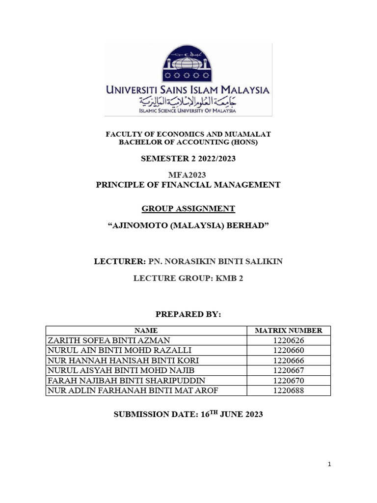 Mfa2023 - Group Assignment | PDF | Gross Margin | Leverage (Finance)