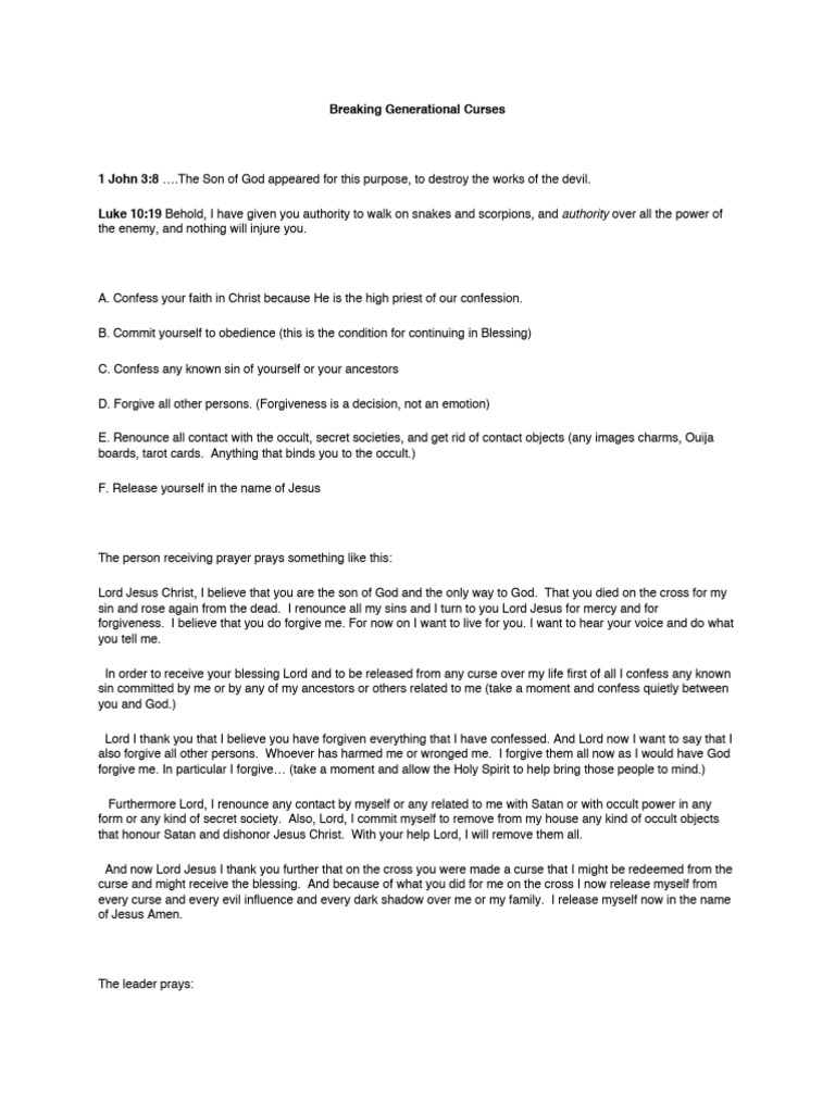 Breaking Generational Curses Guide | PDF | Confession (Religion) | Jesus