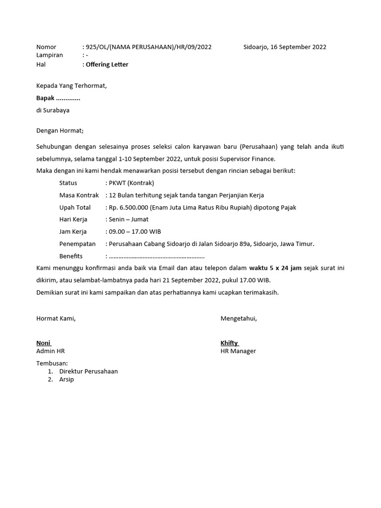 Offering Letter (Contoh) | PDF