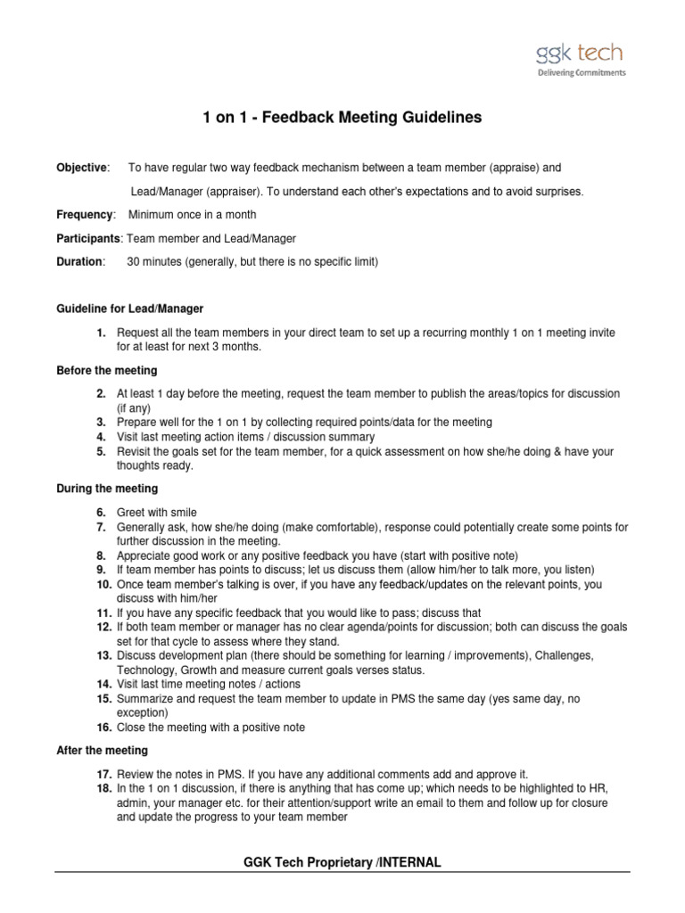 1 On 1 - Feedback Meeting Guidelines | Download Free PDF | Cognition | Cognitive Science