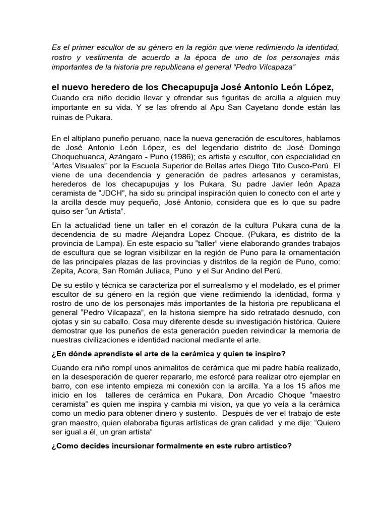 José Antonio León Lopez Biografia Los Andes | PDF | Escultura | Perú