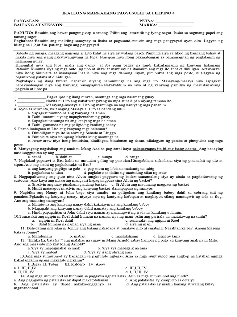 3RD Periodical Test Filipino 4 | PDF