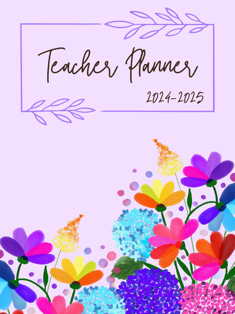 Purple Bright Floral Teacher Planner Cover | PDF
