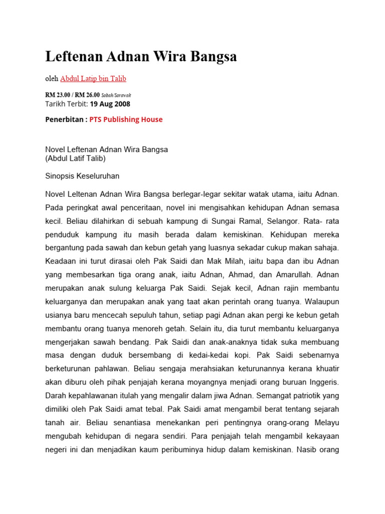 Leftenan Adnan Wira Bangsa | PDF