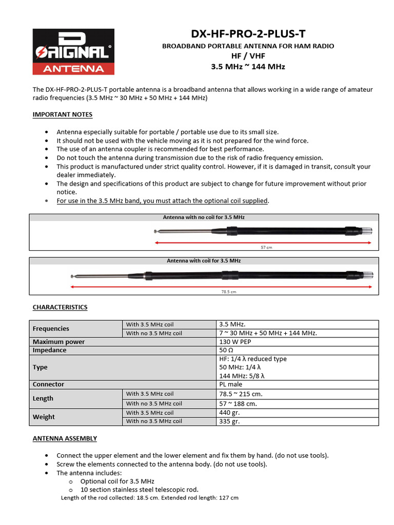 Manual For DX-HF-PRO-2-PLUS-T Broadband Portable Antenna | PDF | Antenna (Radio) | High Frequency