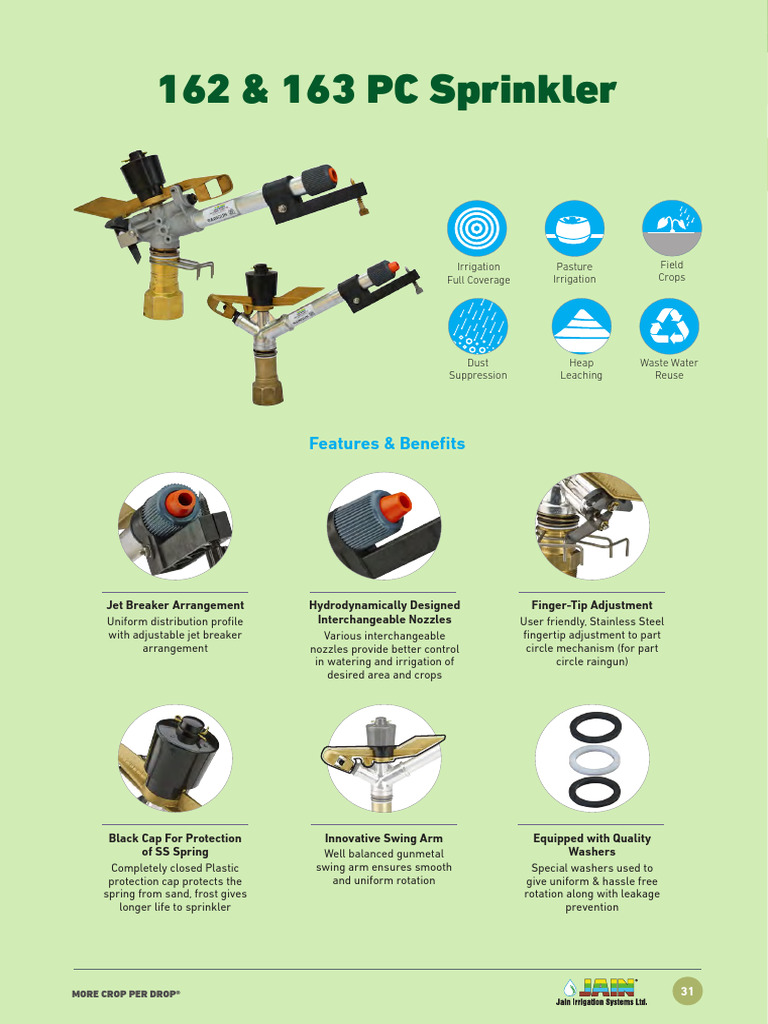 162 & 163 PC Sprinkler: Features & Benefits | PDF | Irrigation
