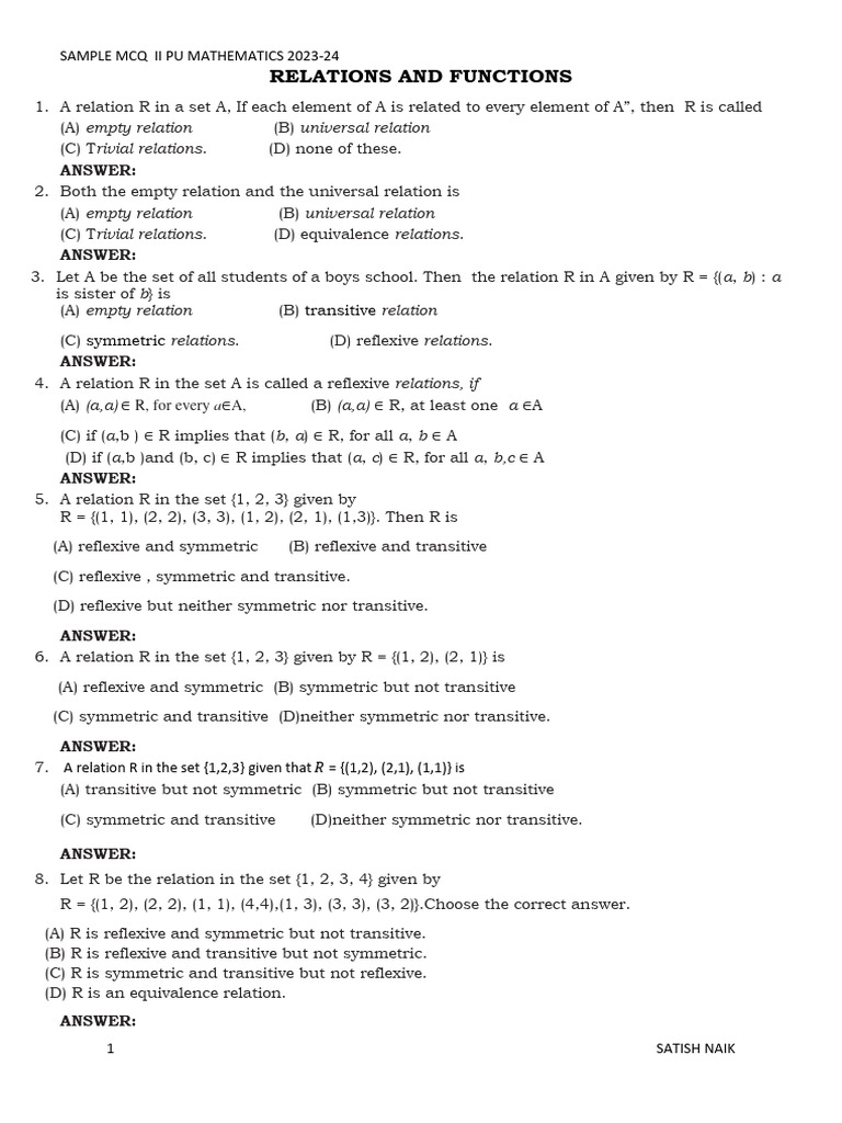 Sample MCQ Iipu Matematics 2023-24 | PDF | Mathematical Logic | Mathematical Objects
