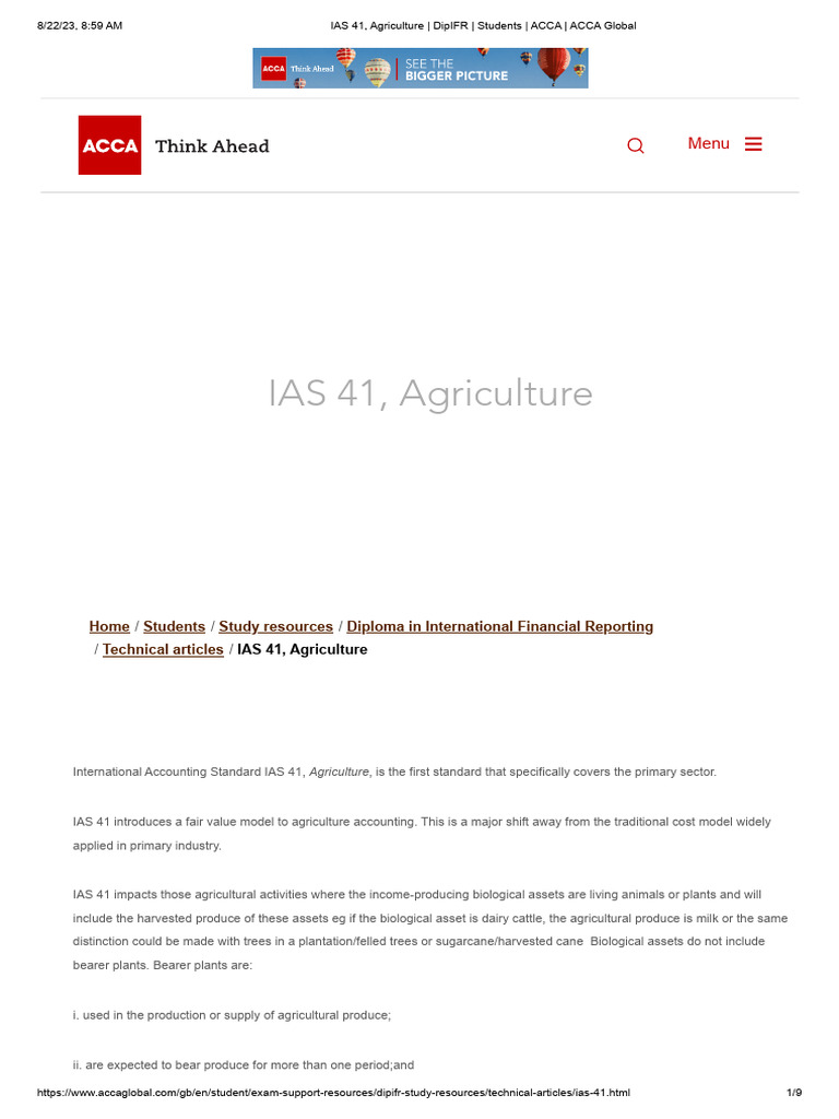 IAS 41, Agriculture - DipIFR - Students - ACCA - ACCA Global | PDF | Fair Value | International ...