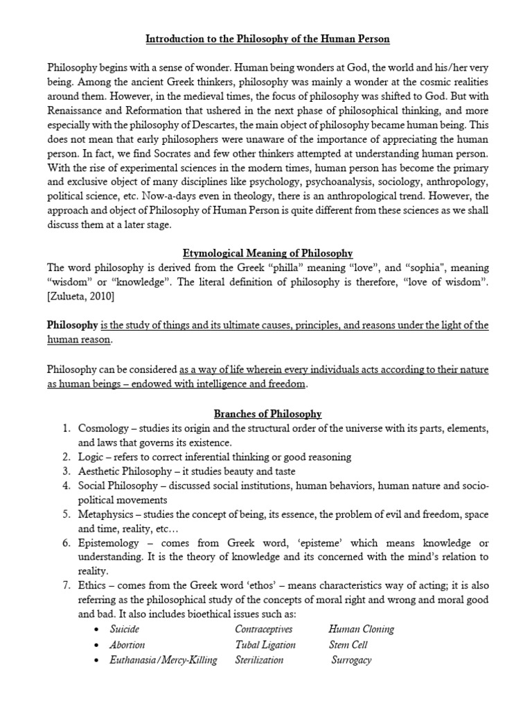 Hand Outs and Pointers in Introduction To Philosophy of The Human ...