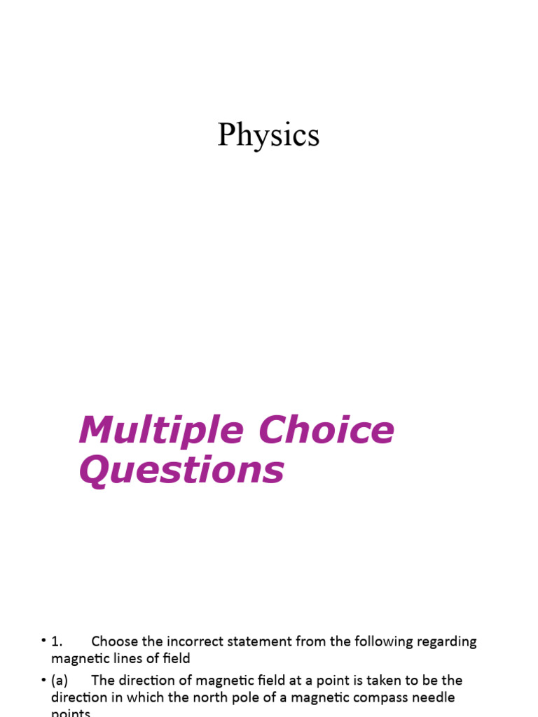 Physics MCQs for Students | PDF | Magnetic Field | Electric Motor