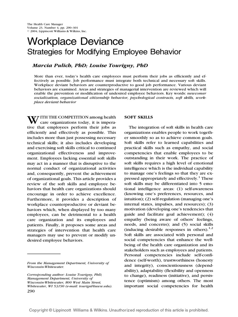 Workplace Deviance | PDF | Employment | Socialization