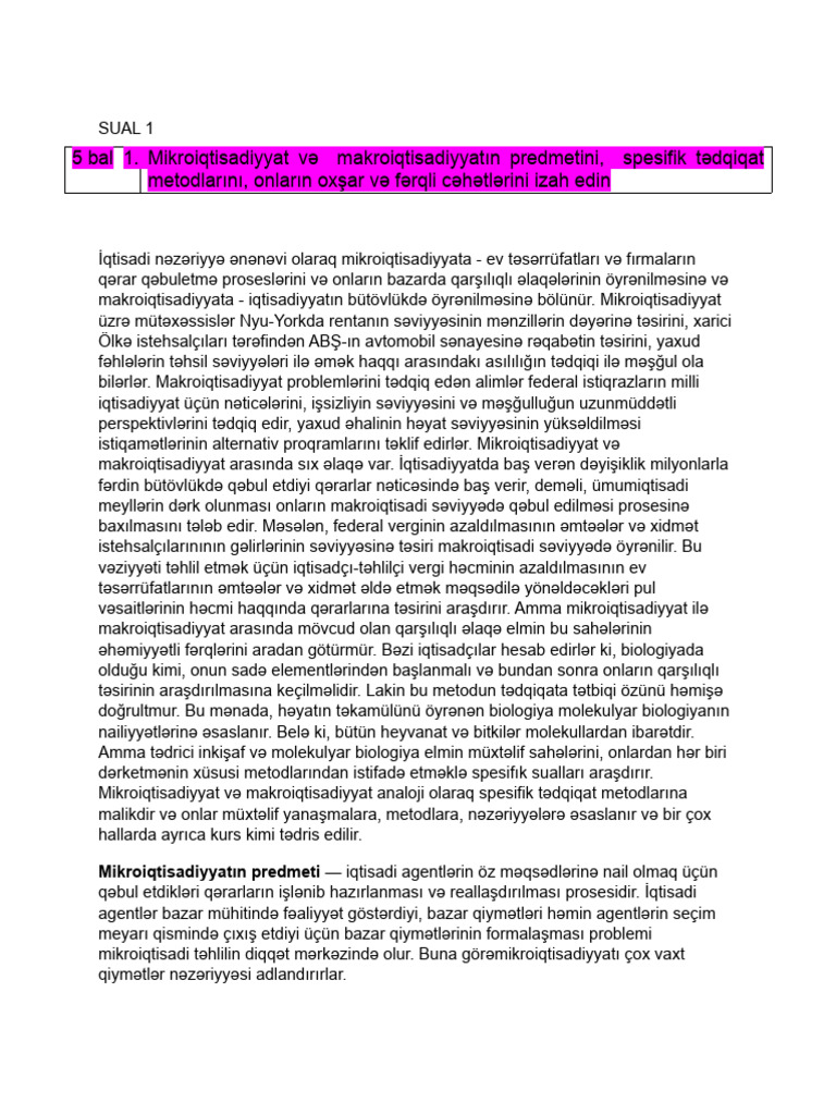 Mikroiqtisadiyyat 75 Sual | PDF