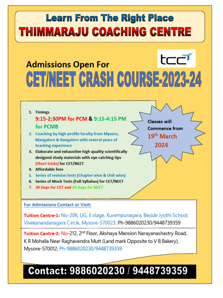 TCC poster CET Crash Course-2023-24 | PDF