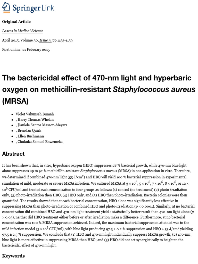 The Bactericidal Effect of 470-nm Light and Hyperbaric Oxygen On ...