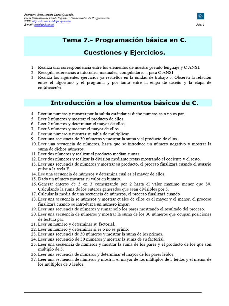 Ejercicios | Descargar gratis PDF | Matriz (Matemáticas) | Programación ...