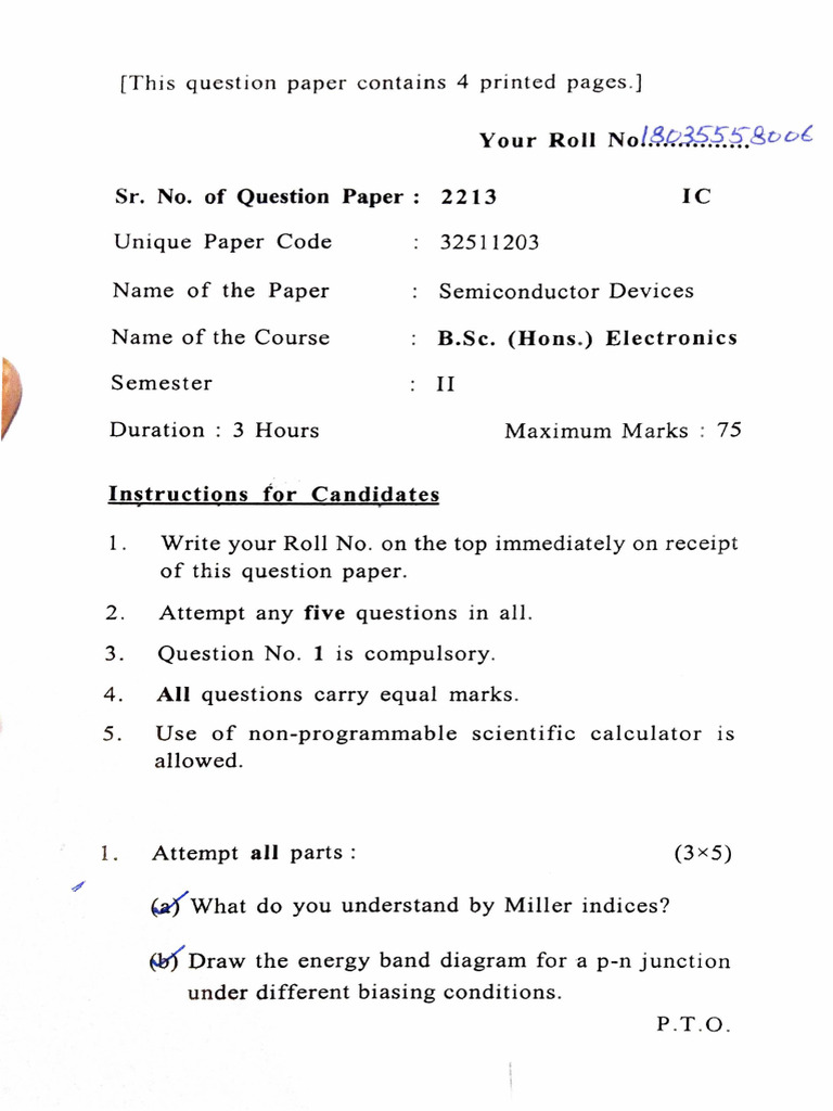 2019 PYQ Paper Semiconductor Devices - II Sem | PDF | Semiconductors | Band Gap
