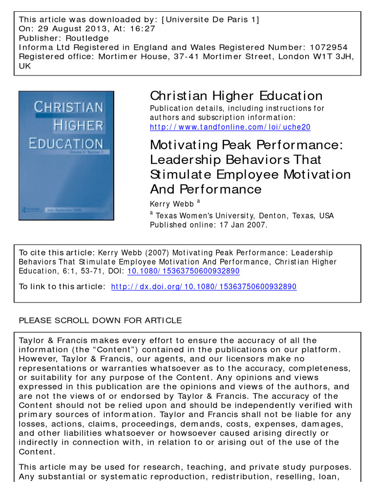 Motivating Peak Performance | PDF | Transformational Leadership | Leadership