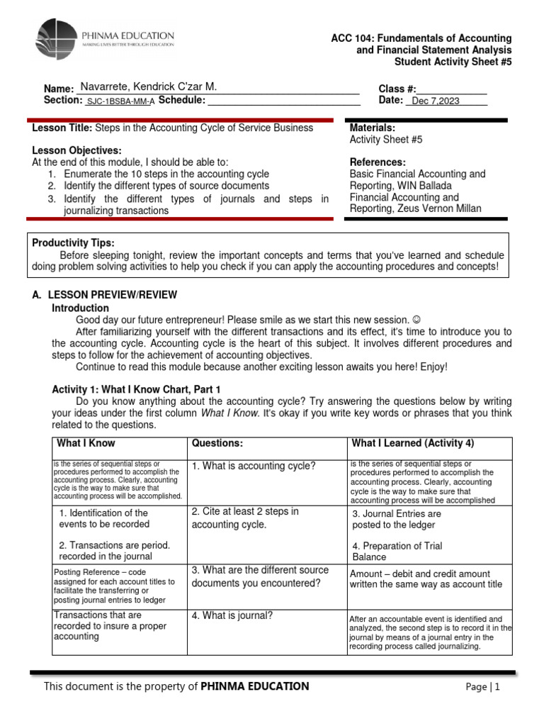 SAS#5-ACC104 With Answer | PDF | Debits And Credits | Expense