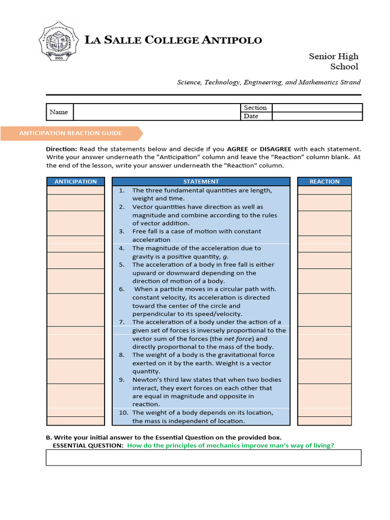 SSPHY1.Anticipation Reaction Guide.1stGrad - SY2122 | PDF ...