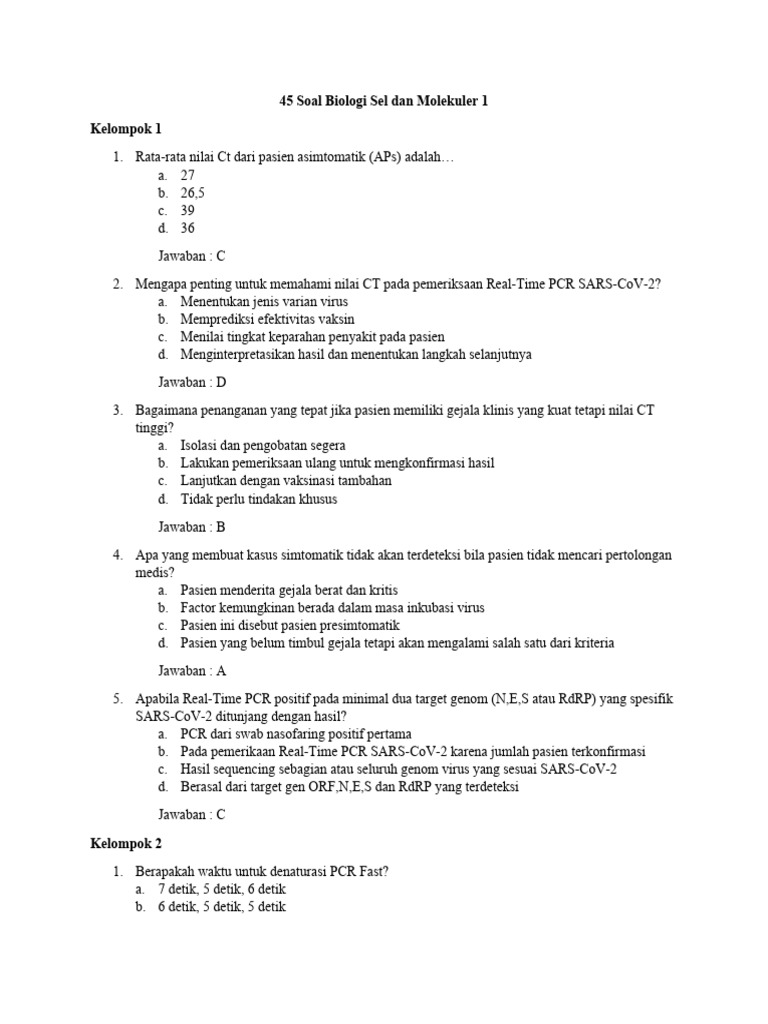 45 Soal Biologi Sel Dan Molekuler 1 | PDF | Metode & Bahan Ajar | Kesehatan Holistik