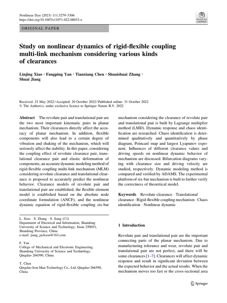 Study On Nonlinear Dynamics of Rigid-Flexible Coupling Multi-Link Mechanism Considering Various ...