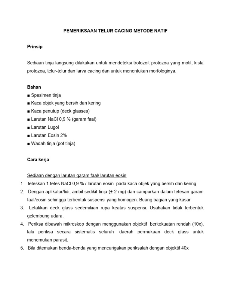Pemeriksaan Telur Cacing Metode Natif | PDF