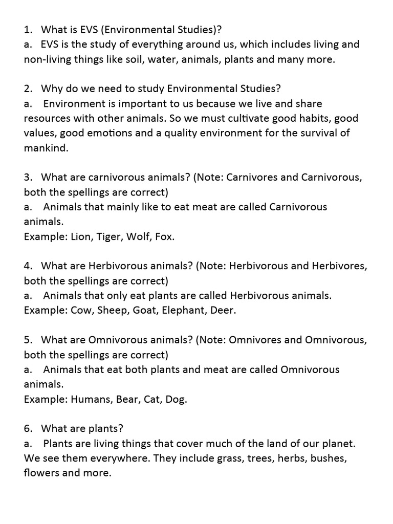 EVS Questions For Test | PDF | Shrub | Trees