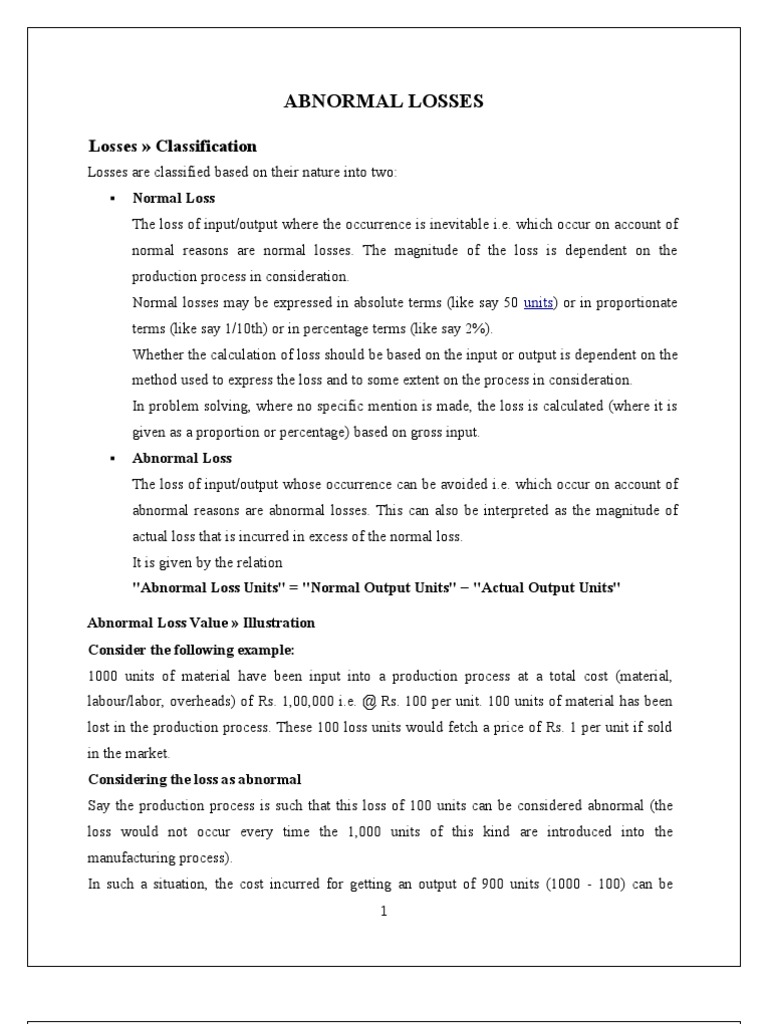 Abnormal Loss Valuation Guide | PDF | Output (Economics) | Cost