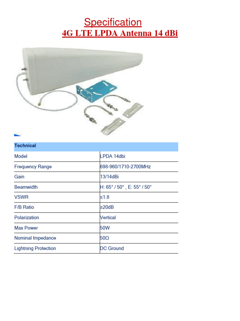 4G LTE LPDA Antenna 14 dBi Specs | PDF