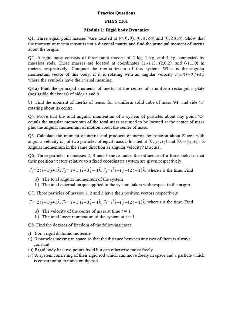 Rigid Body Dynamics Practice Questions | PDF | Angular Momentum | Physical Quantities