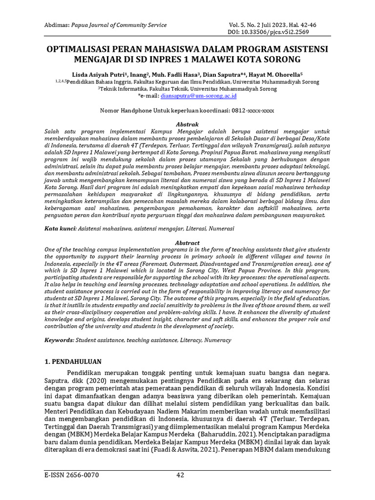 Optimalisasi Peran Mahasiswa Dalam Program Asistensi Mengajar Di SD ...