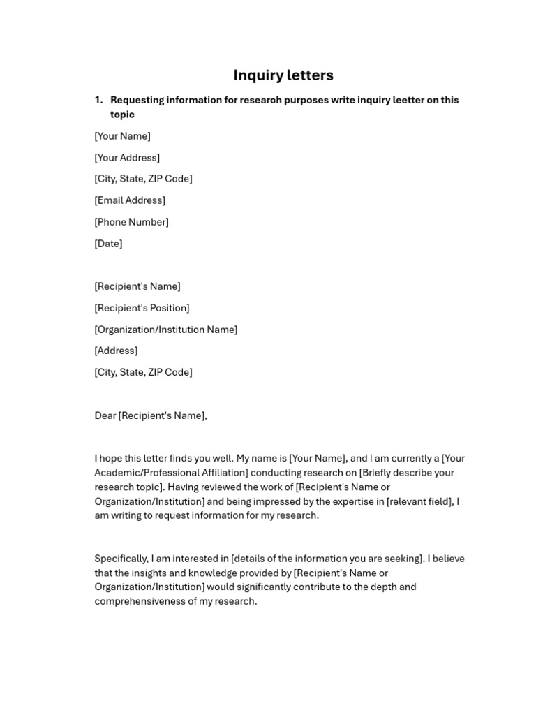 Inquiry Letter | PDF | Memorandum | Policy