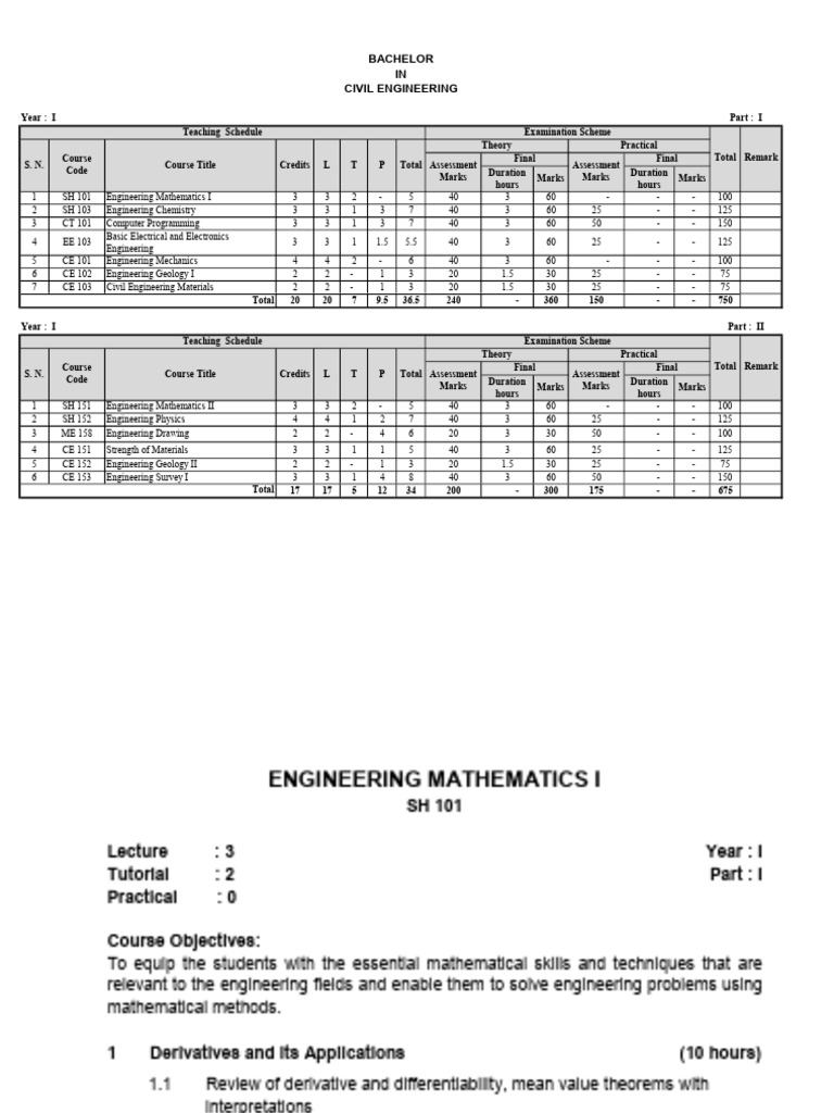 BCE Syllabus 1st Year 1st Part | PDF | Force | Cement