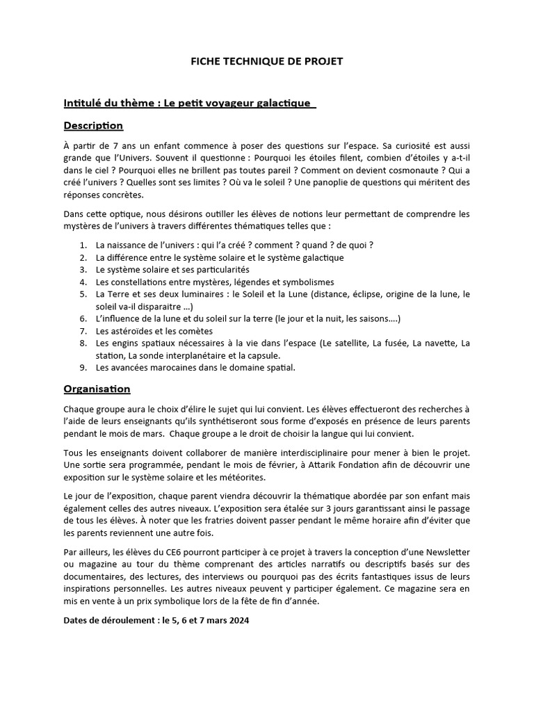 Projet d'exposé sur l'espace CM1/CM2 | PDF | Soleil | Lune