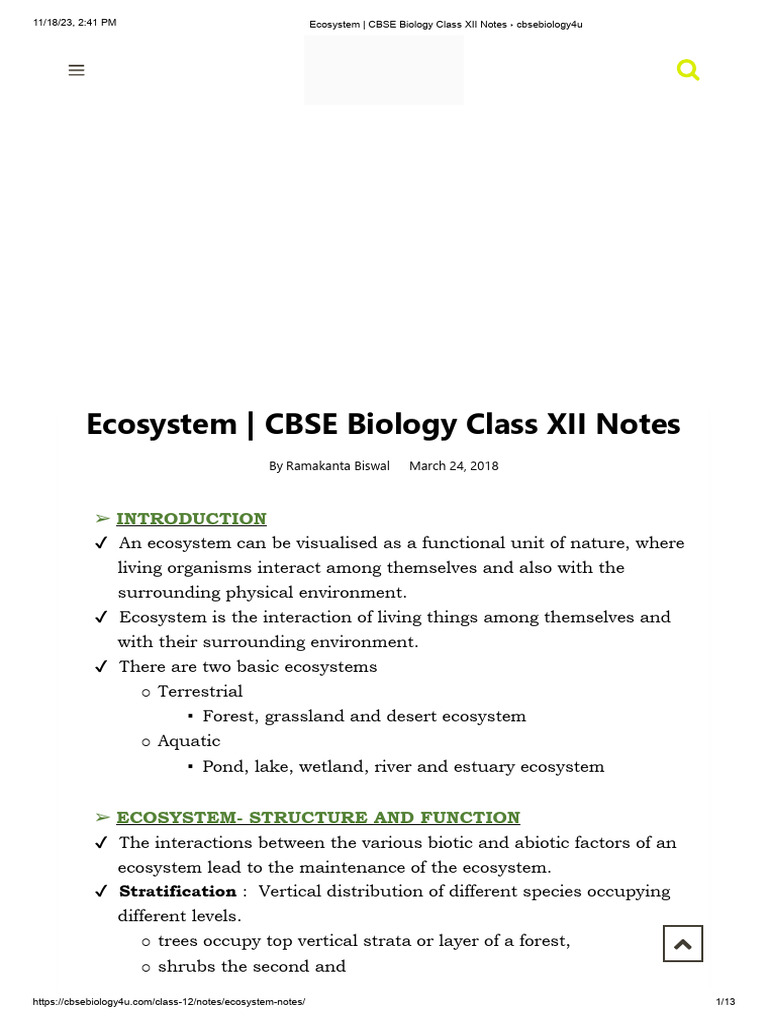 Ecosystem - CBSE Biology Class XII Notes Cbsebiology4u | PDF | Biomass ...
