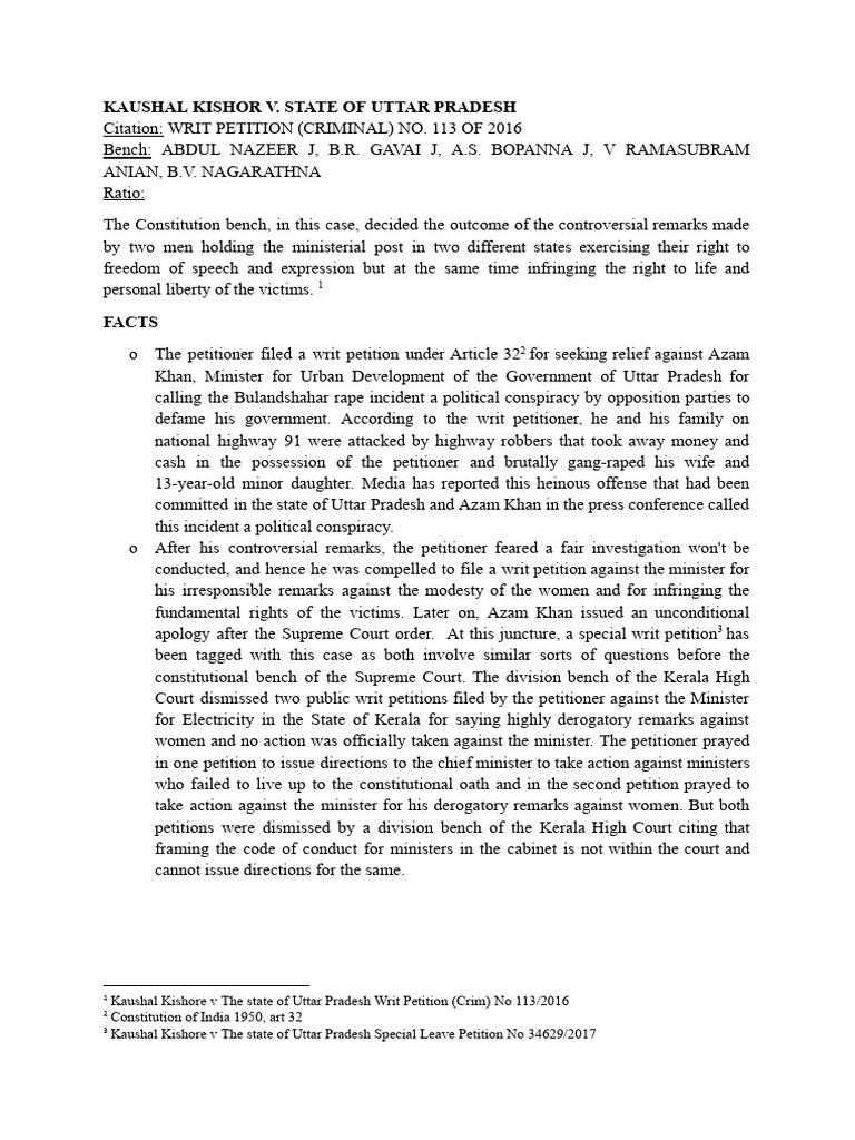 Kaushal Kishor V State of Up Case Analysis | PDF | Human Rights ... Kaushal Kishor V State of Up Case Analysis | PDF | Human Rights ...