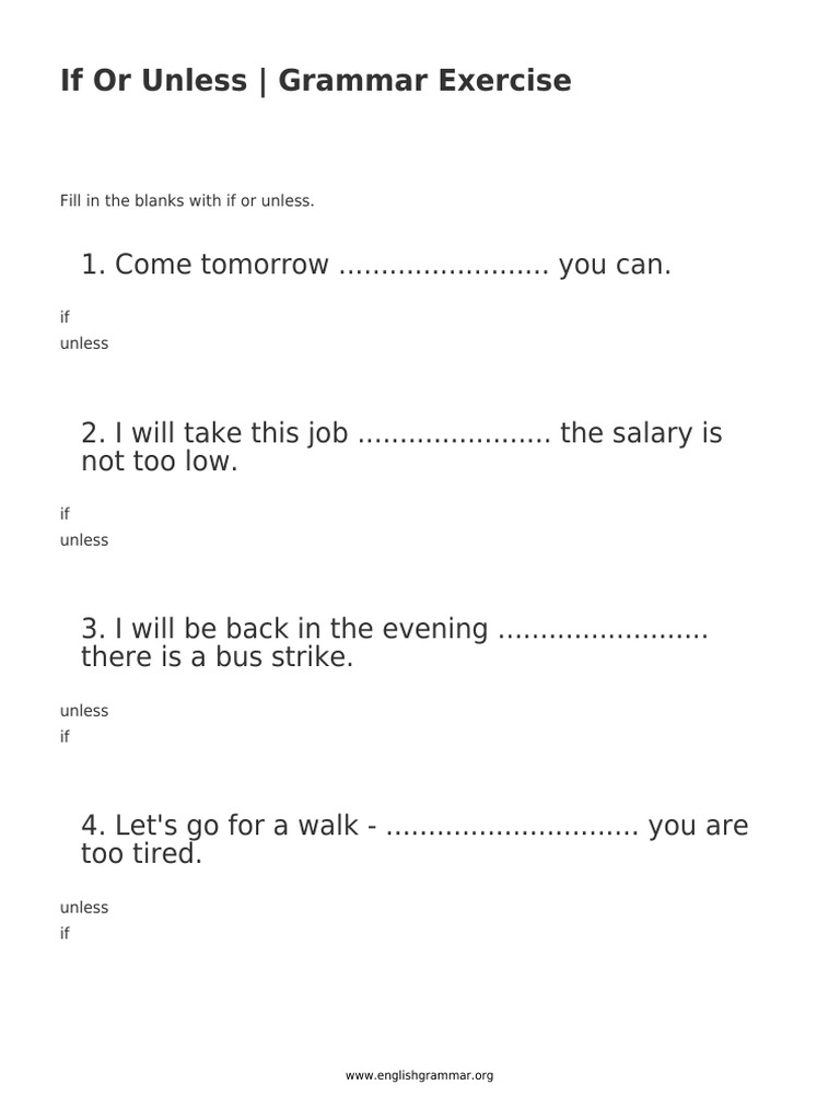 If or Unless - Grammar Exercise | PDF